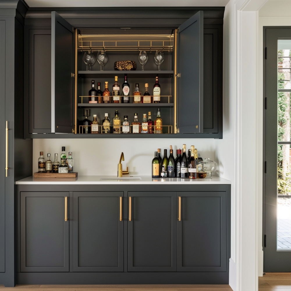 Grey Home Bar Design in Classic Style and Suede Finish with Closed ...