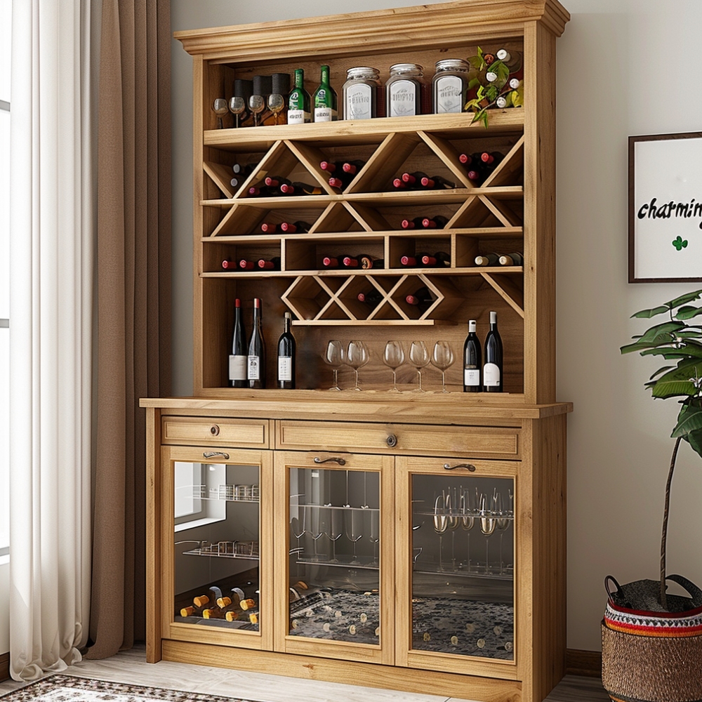 Traditional Home Bar Design in Teak Colour and Suede Finish with Open ...