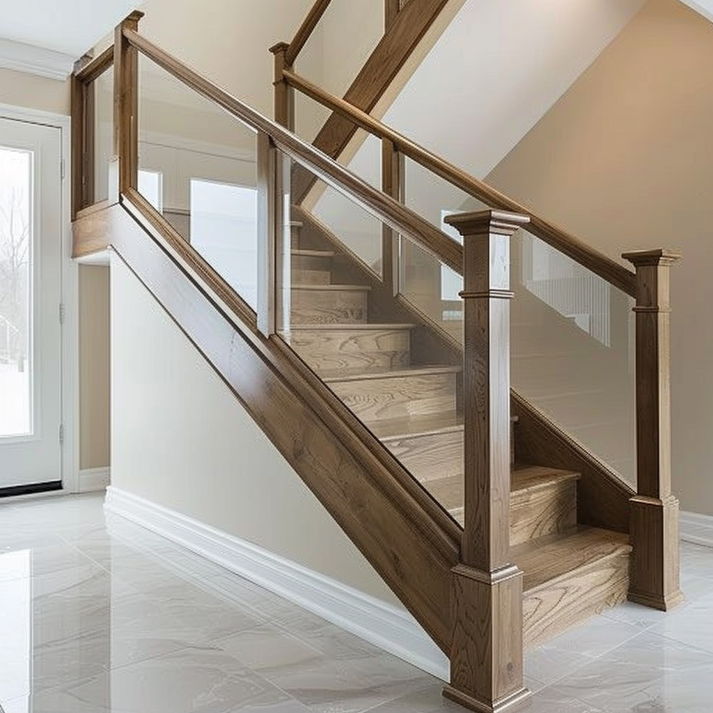 Elegant Straight Staircase Design with Wood and Glass Features in ...