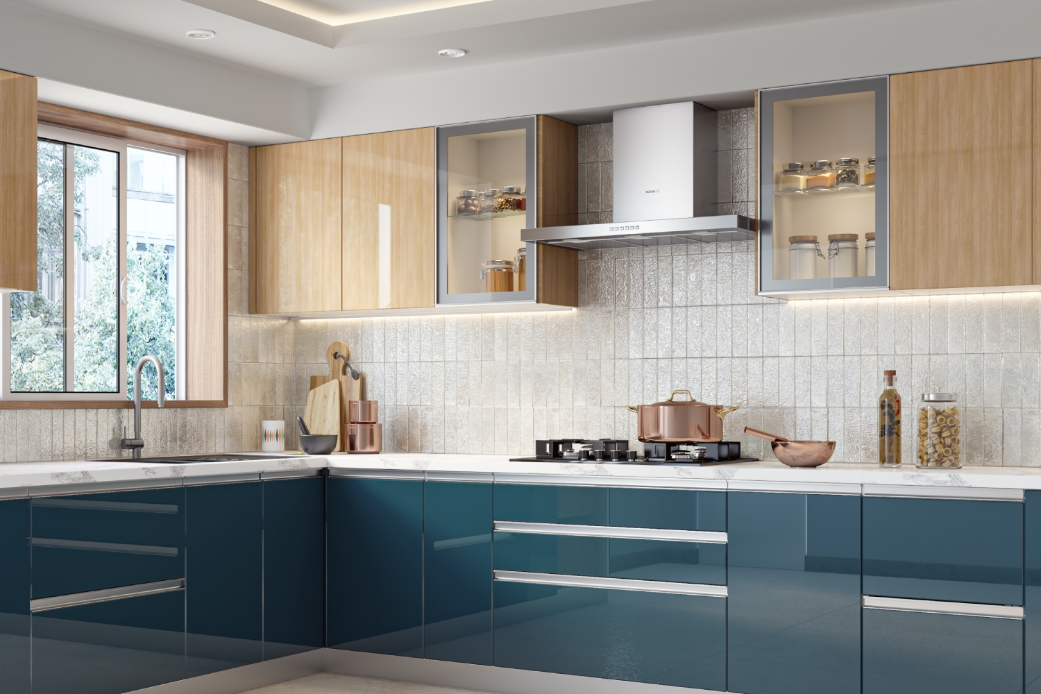 Modern Kitchen Off-White Ceramic Tiles Design with Suede Finish, Kitkat ...