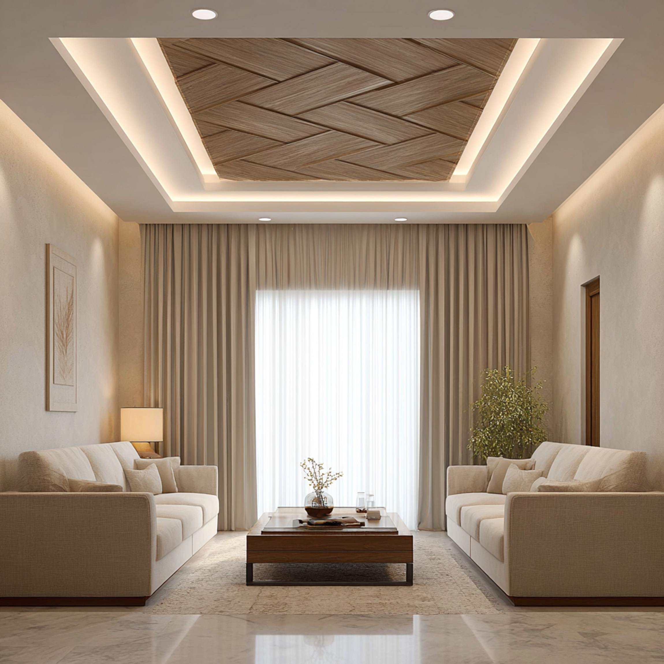 Paint and Wood Finish Rectangular Modern Double Layer False Ceiling ...