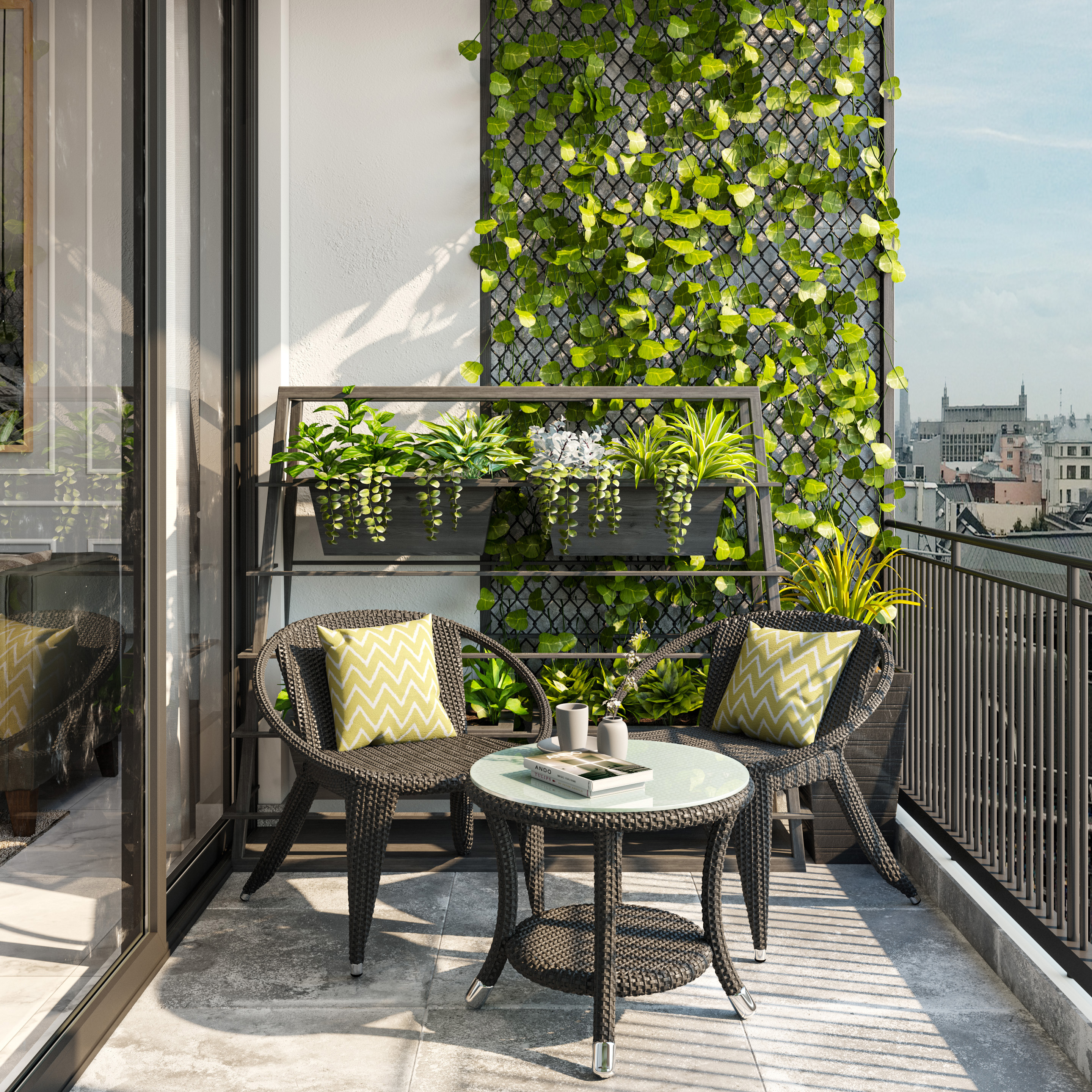 Modern Spacious Balcony Design with Railing and Plants | Livspace