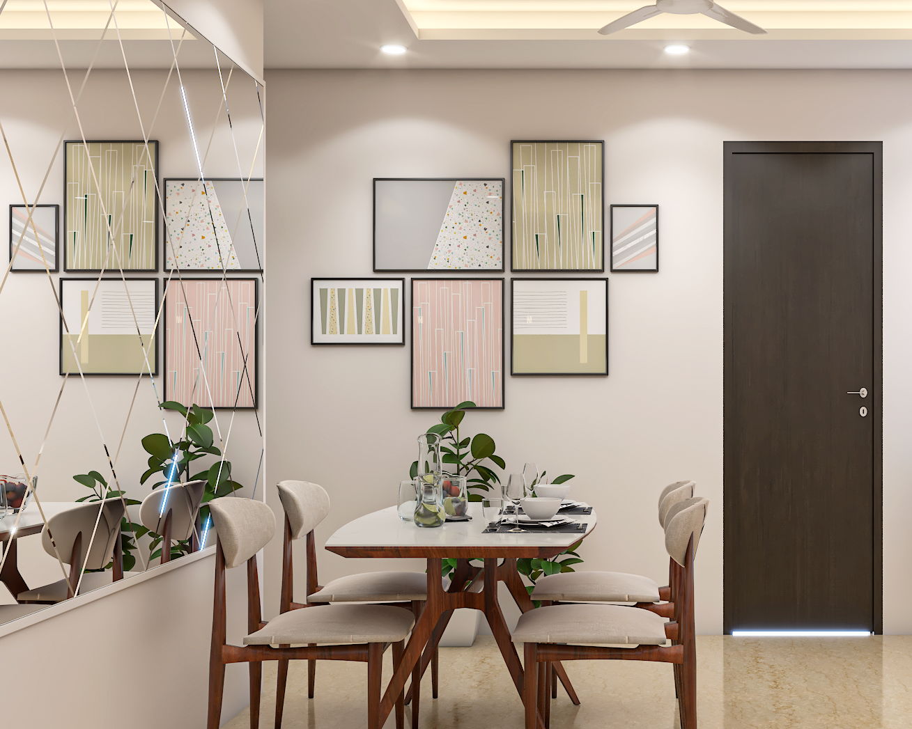 Modern Compact 4-Seater Dining Room Design Idea with Glass Wall | Livspace