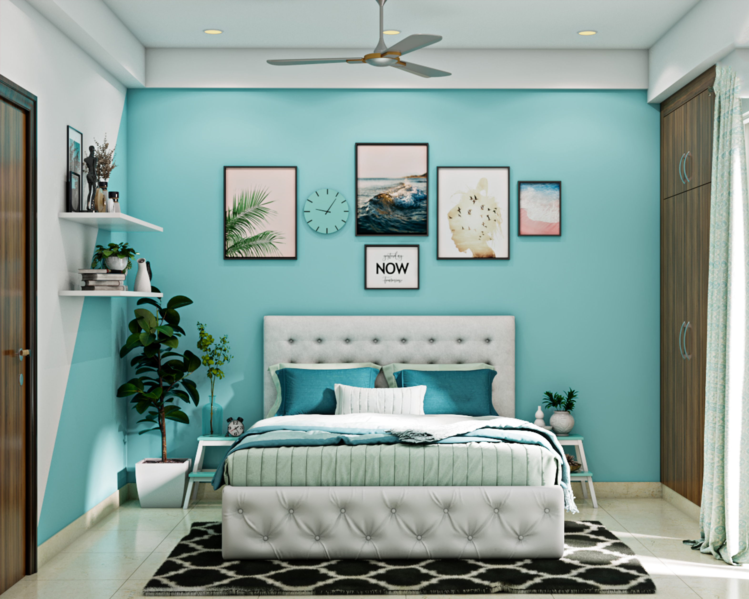 Modern Compact Guest Room Design With Cool Colour Palette | Livspace