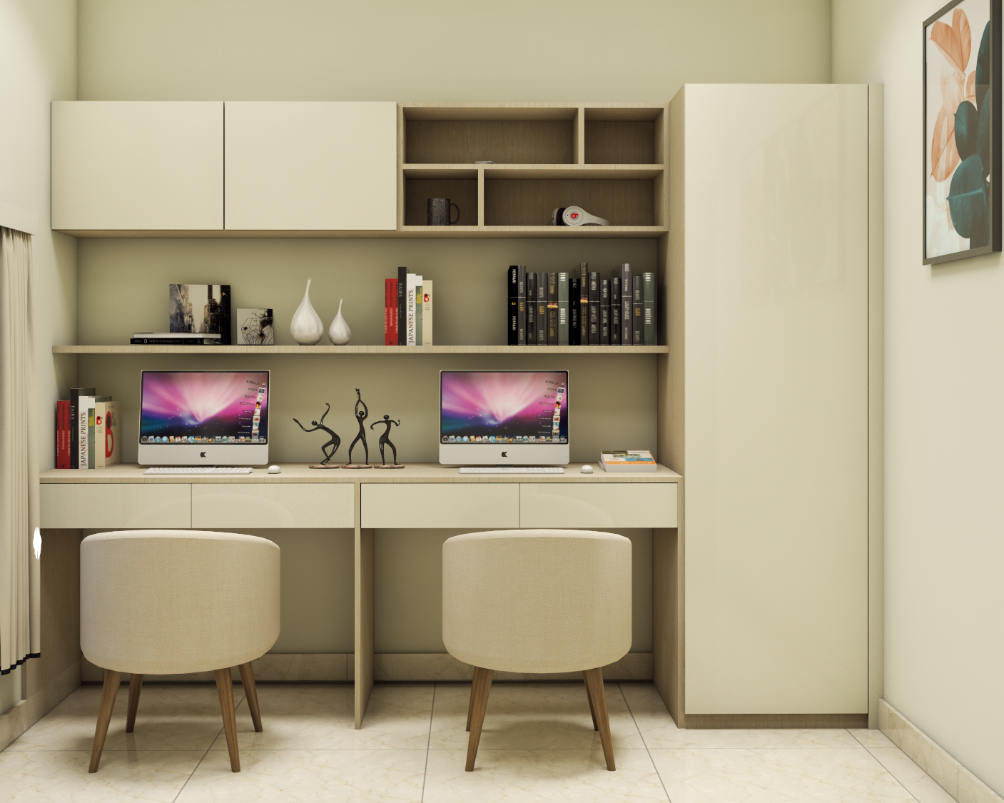 Home Office Setup for Couples with Wall-Mounted Storage Units | Livspace