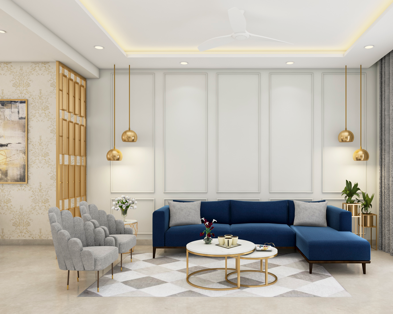 Contemporary Style Spacious Convenient Living Room Design | Livspace