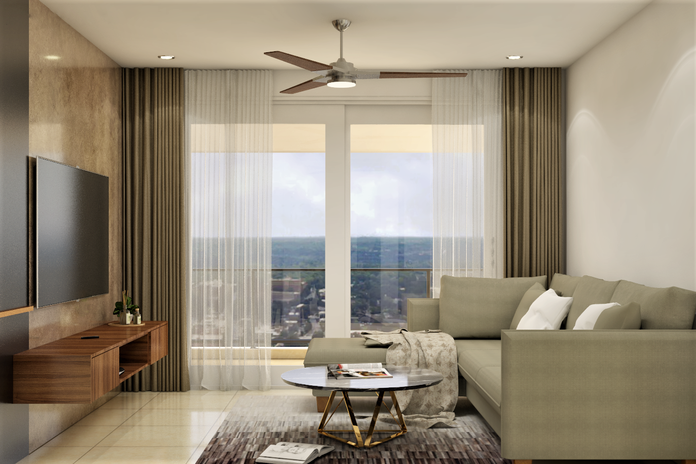 Modern Elegant Style Compact Living Room | Livspace