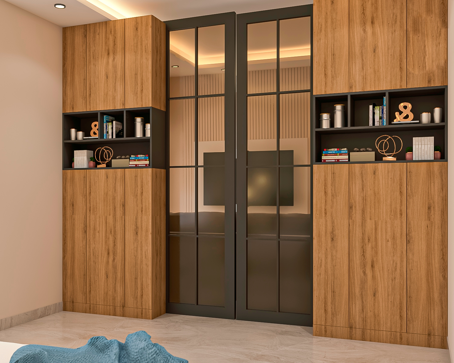 Convenient Maximum Storage Modern Master Bedroom Design | Livspace