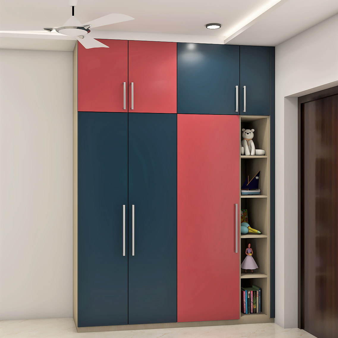 Vibrant Modular Wardrobe With Open Shelf For Compact Spaces | Livspace