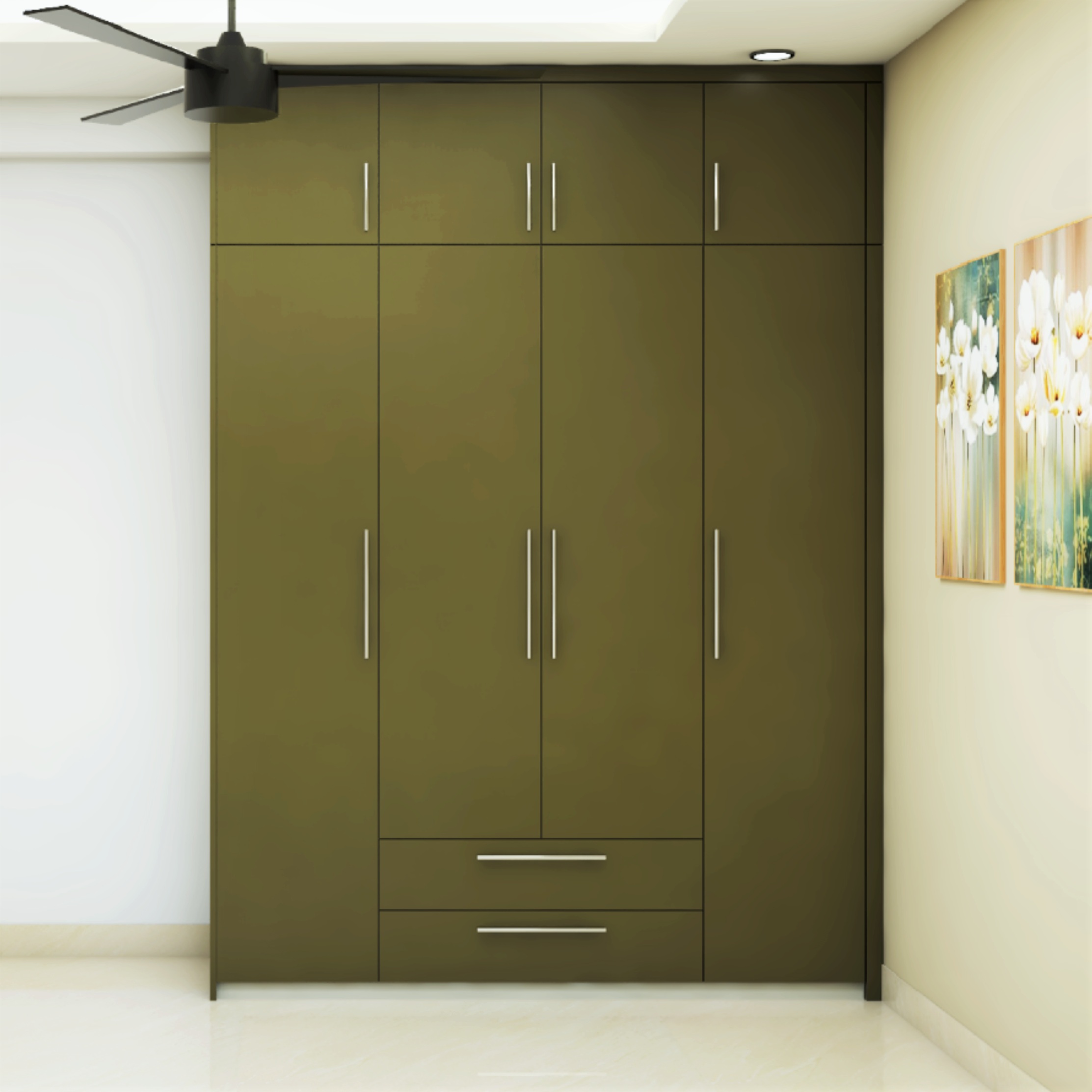 Modular Open Hinged Wardrobe With Olive Green Colour Palette | Livspace