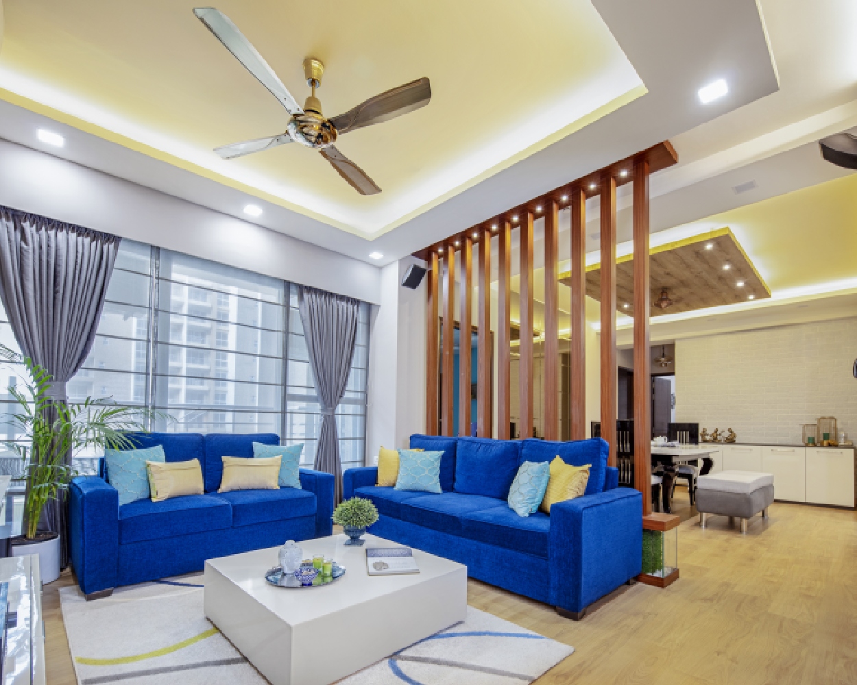 Rectangular False Ceiling Design With Recessed And Cove Lights | Livspace