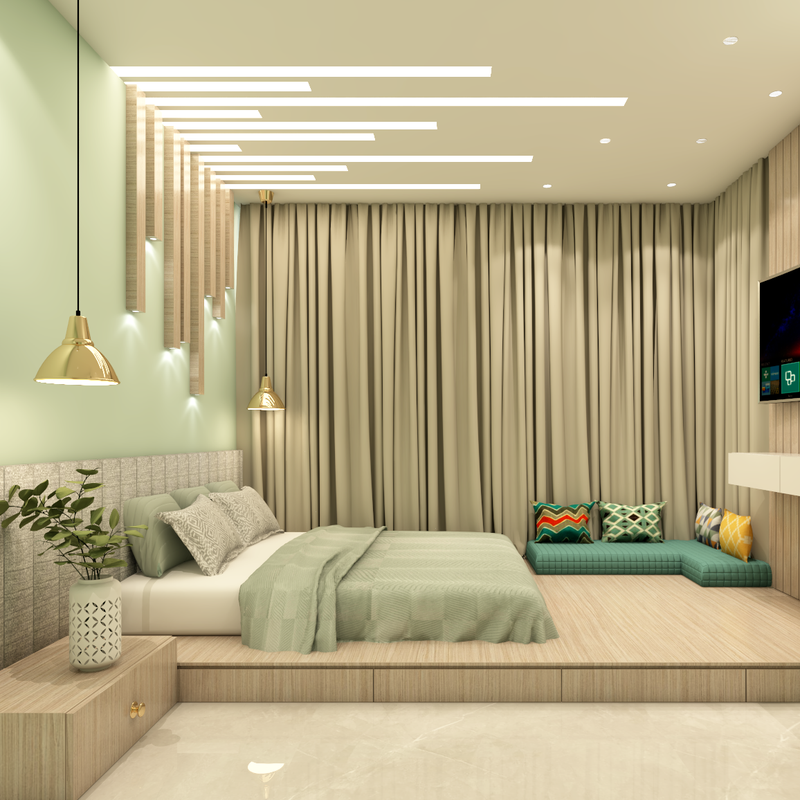 Single-Layered Rectangular Ceiling Design | Livspace