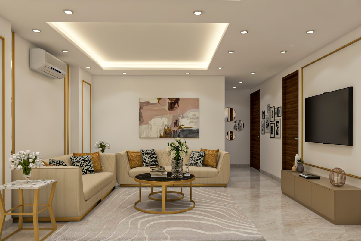 Single-Layered Gypsum False Ceiling Design With Recessed Light | Livspace