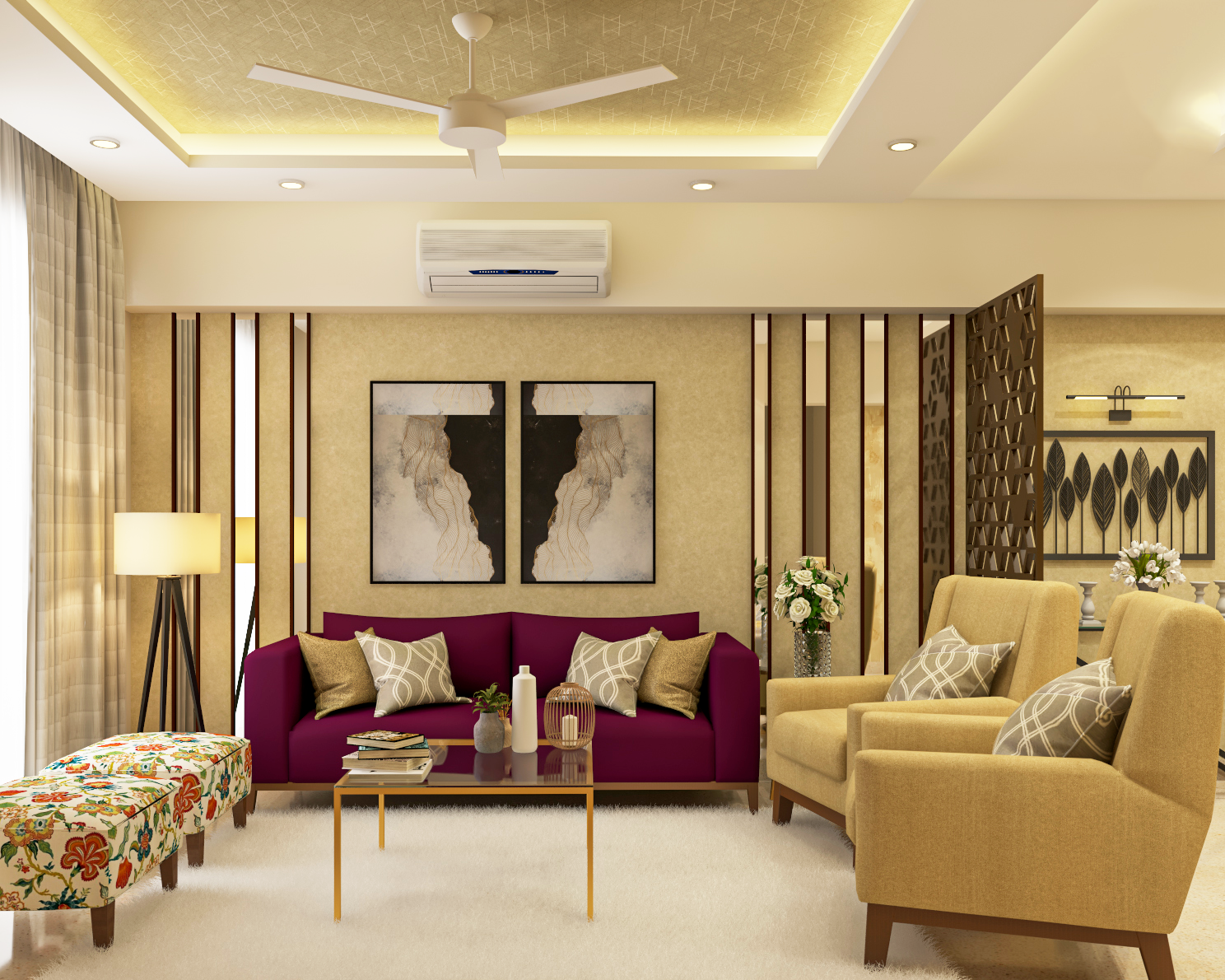 Gypsum Peripheral False Ceiling Design With Textured Paint | Livspace