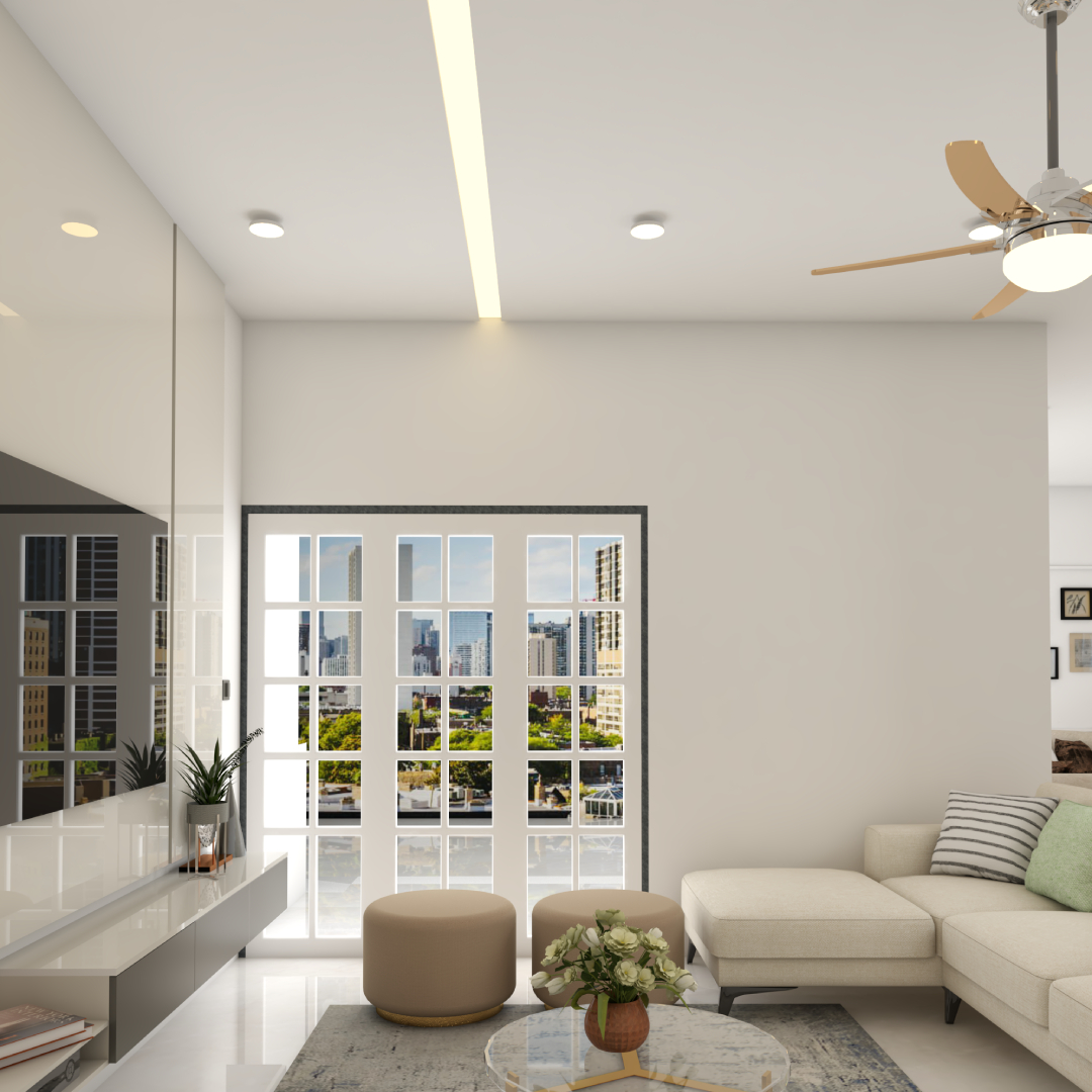 Single-Layered False Ceiling With Profile Lights | Livspace