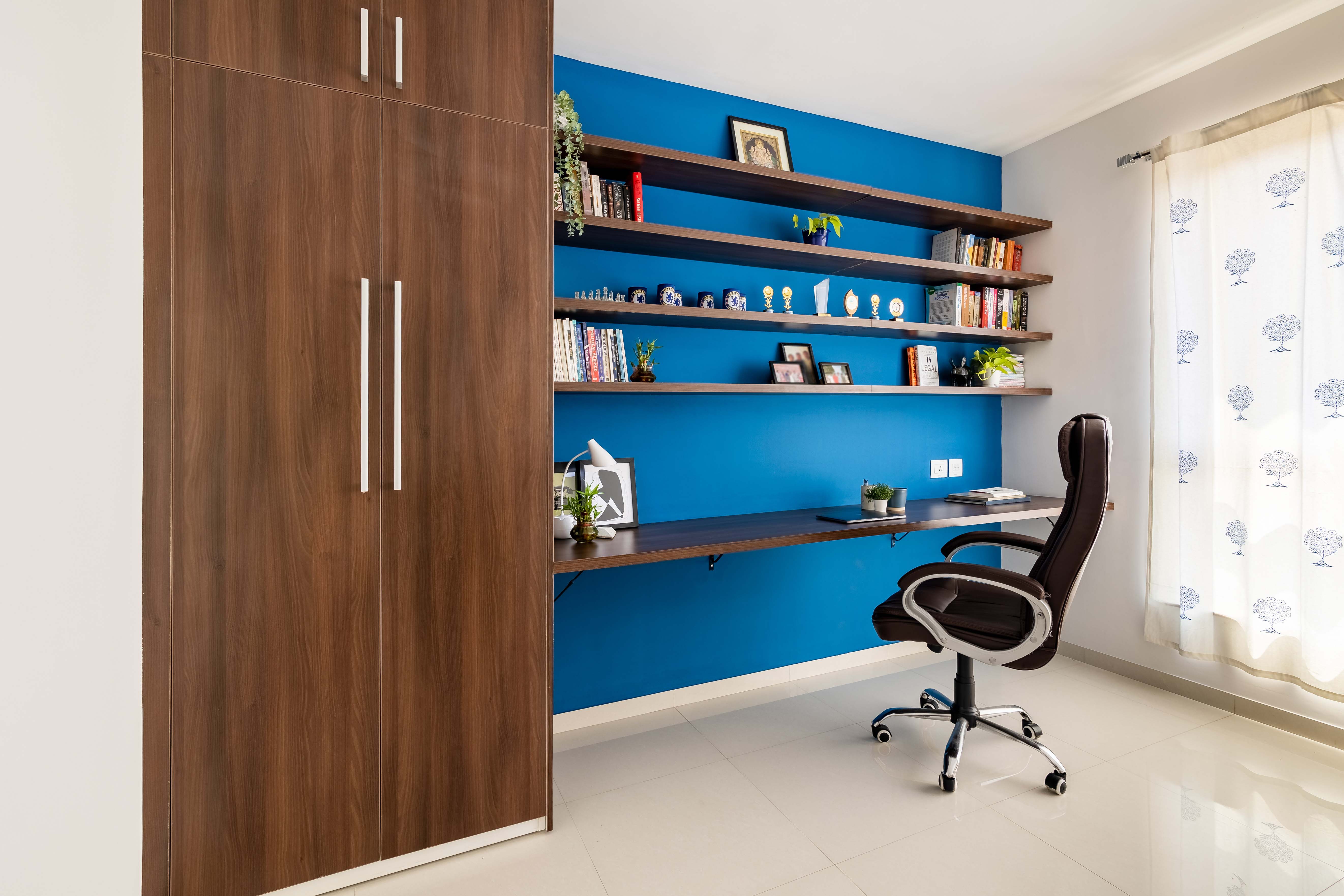 Brown And Blue Study Room Design | Livspace