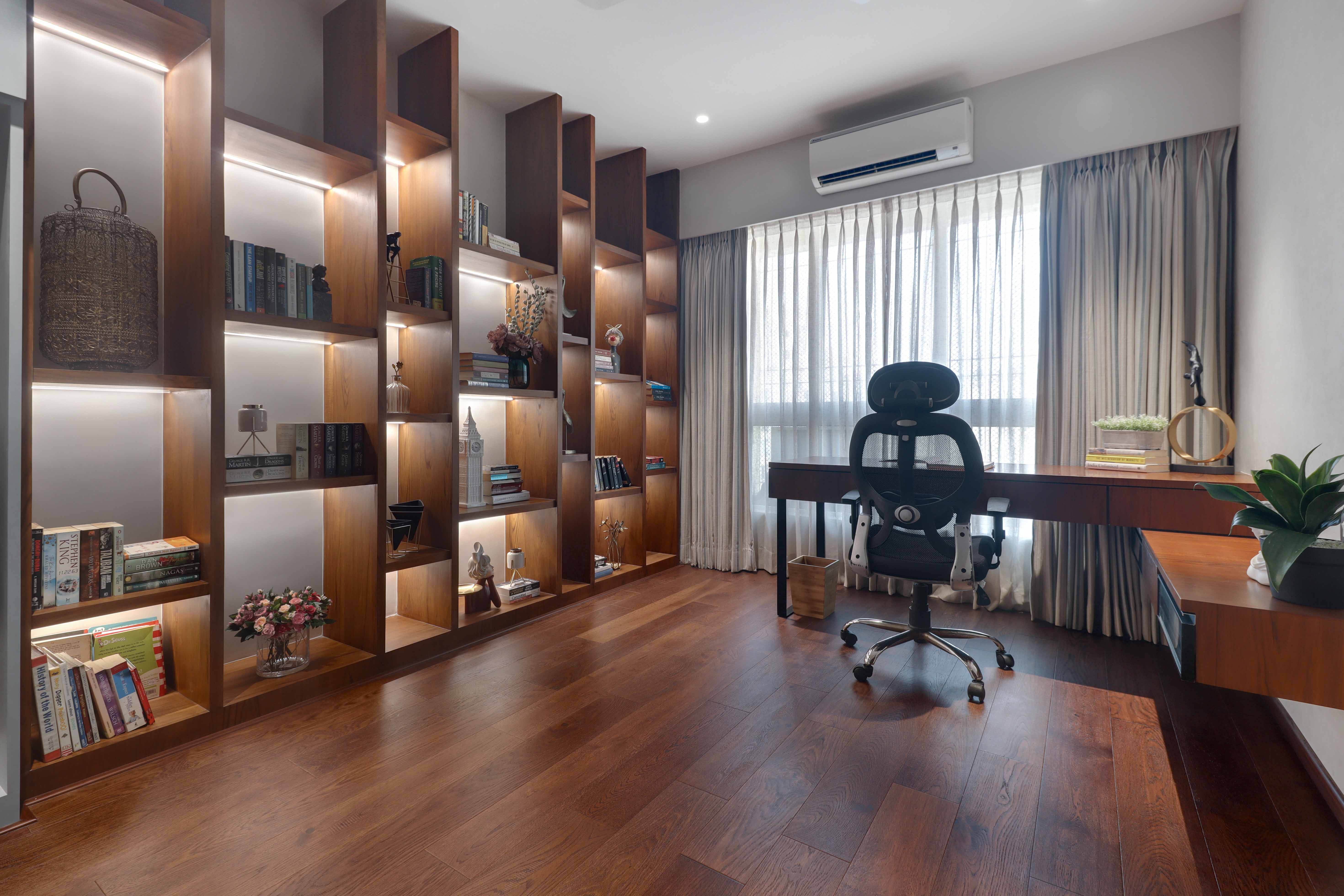Spacious Home Office Design With Strip Lighting | Livspace