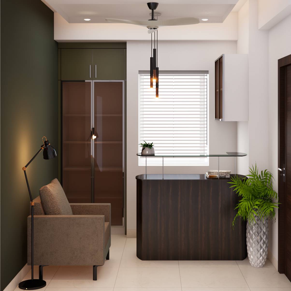 Home Office Design With Earthy Colours And Warm Lighting | Livspace