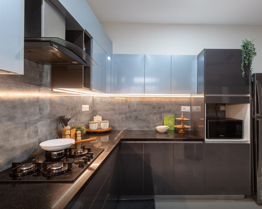 Modular Kitchen Design With Lighting Under The Cabinets | Livspace