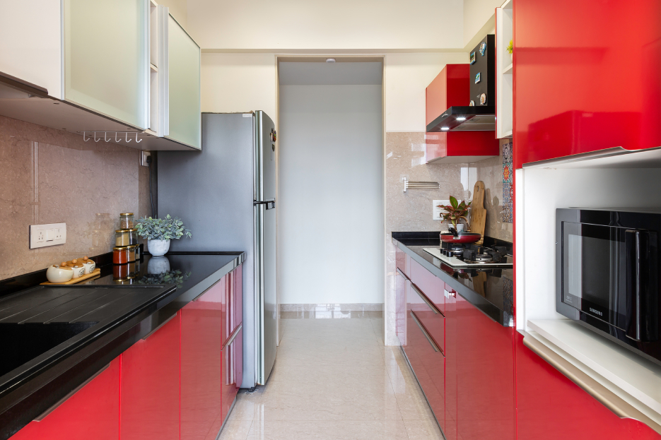 Glossy Red Kitchen Design For Compact Homes | Livspace