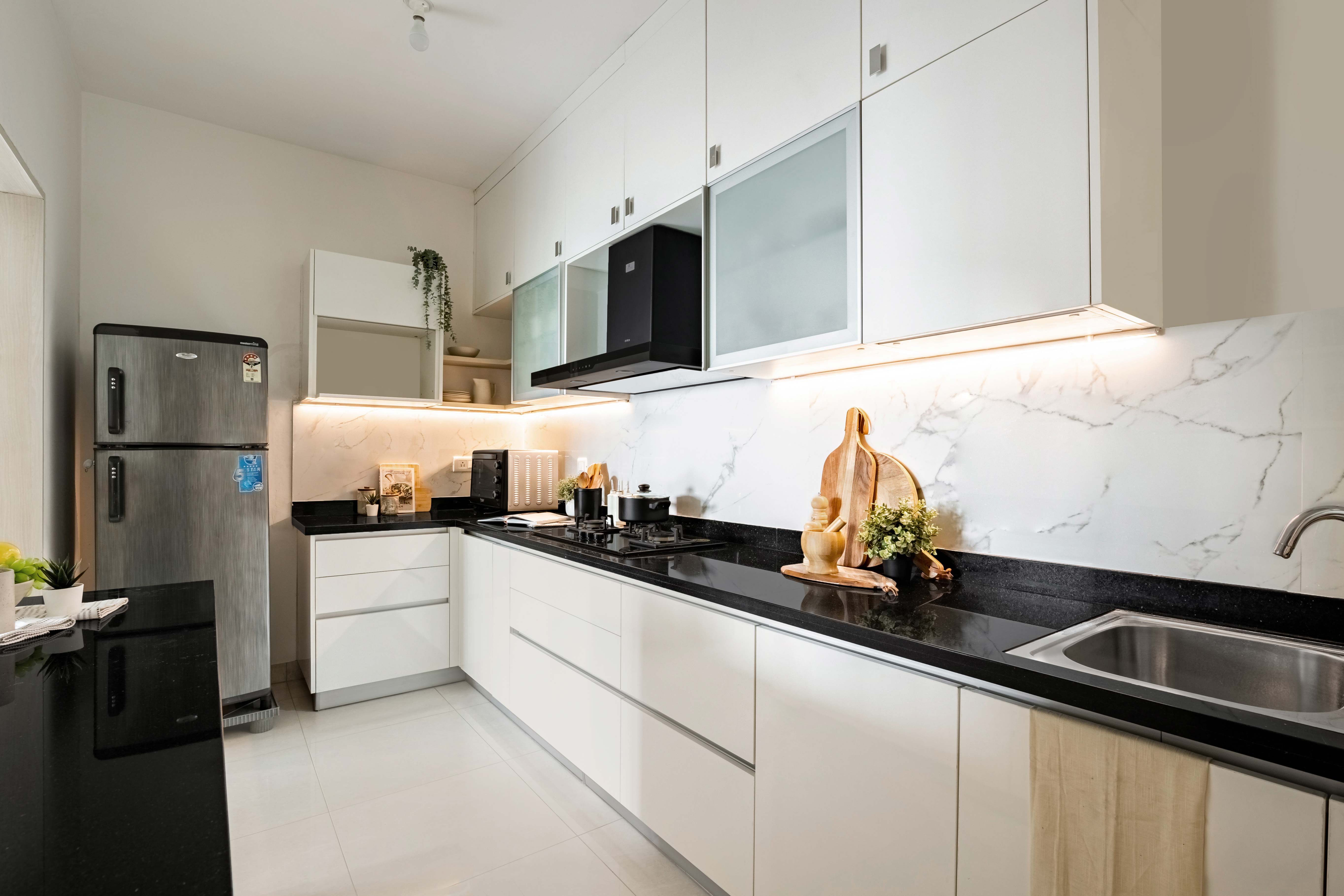 L-Shaped Kitchen Design With A Granite Countertop | Livspace