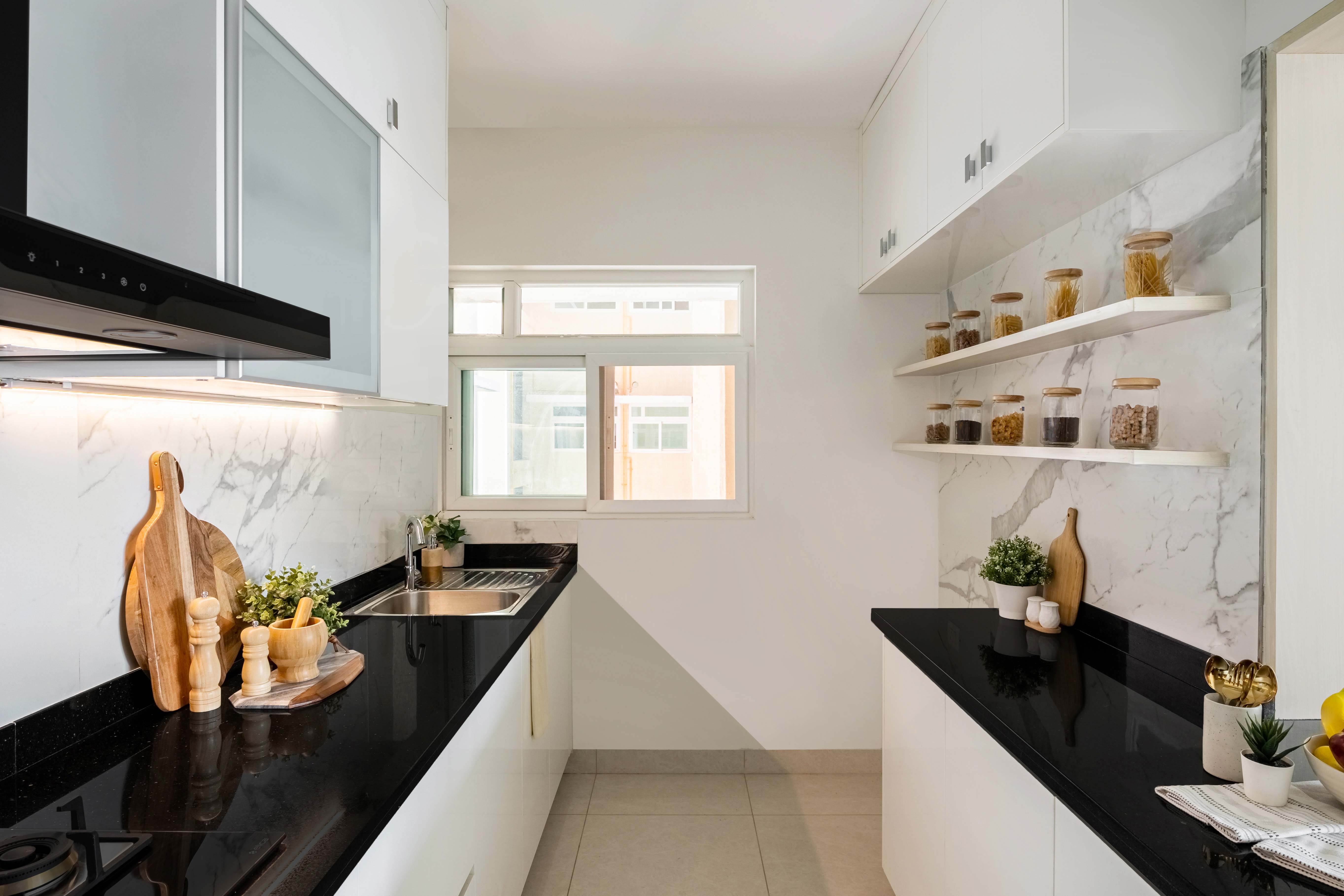 L-Shaped Kitchen Design With A Granite Countertop | Livspace