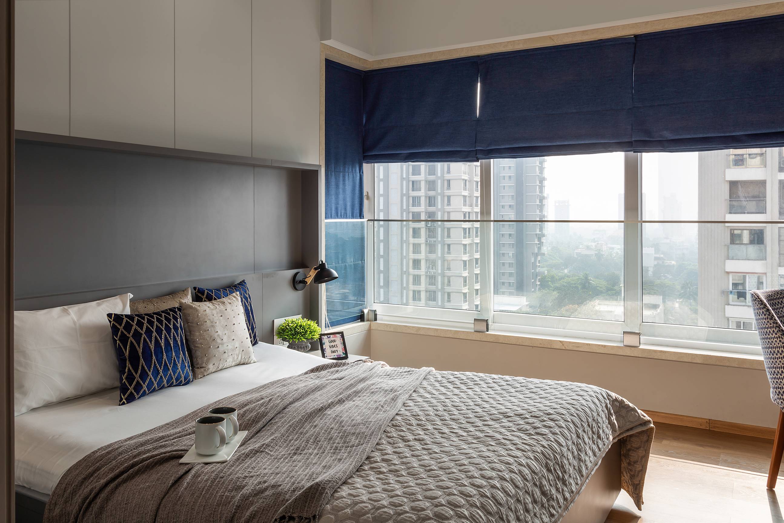 Master Bedroom Design With Matte Grey Walls | Livspace