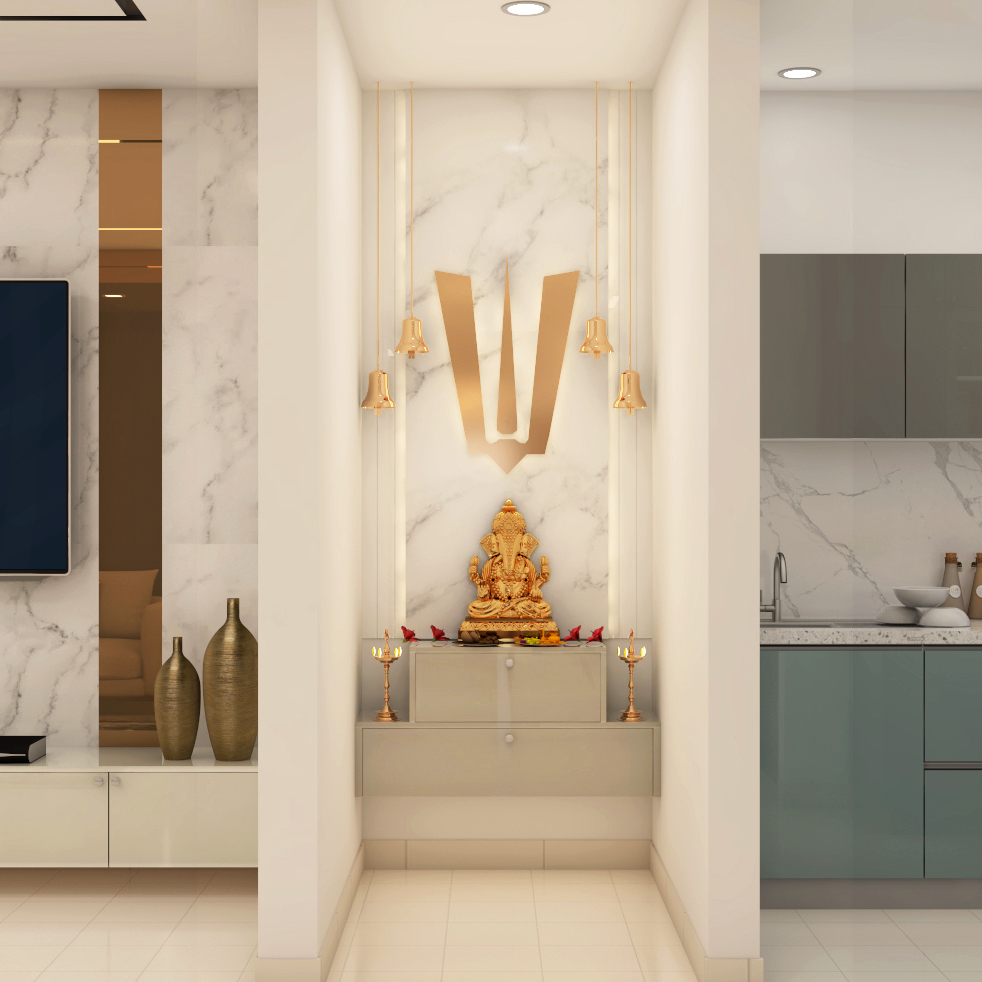 Compact Pooja Room Design With 3 Pullout Drawers | Livspace