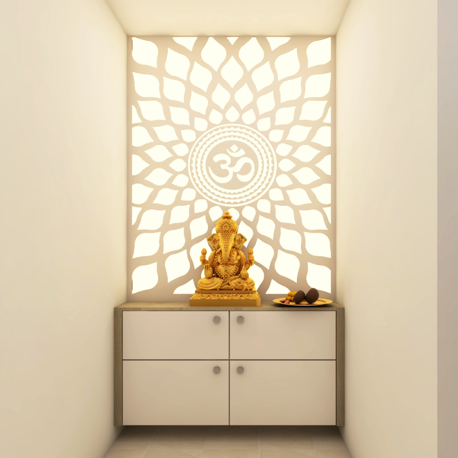 Compact Pooja Room Design With A Backlit CNC Design | Livspace