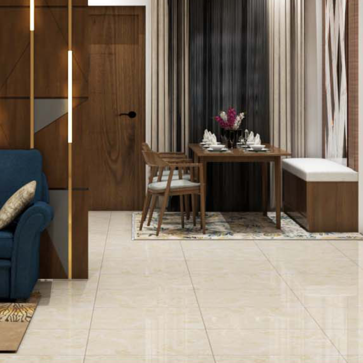 Cream-Coloured Square Floor Tile Design | Livspace