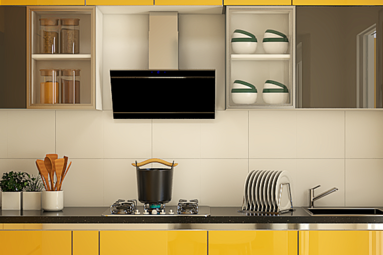 Cream-Coloured Kitchen Tiles Design With A Matte Finish | Livspace