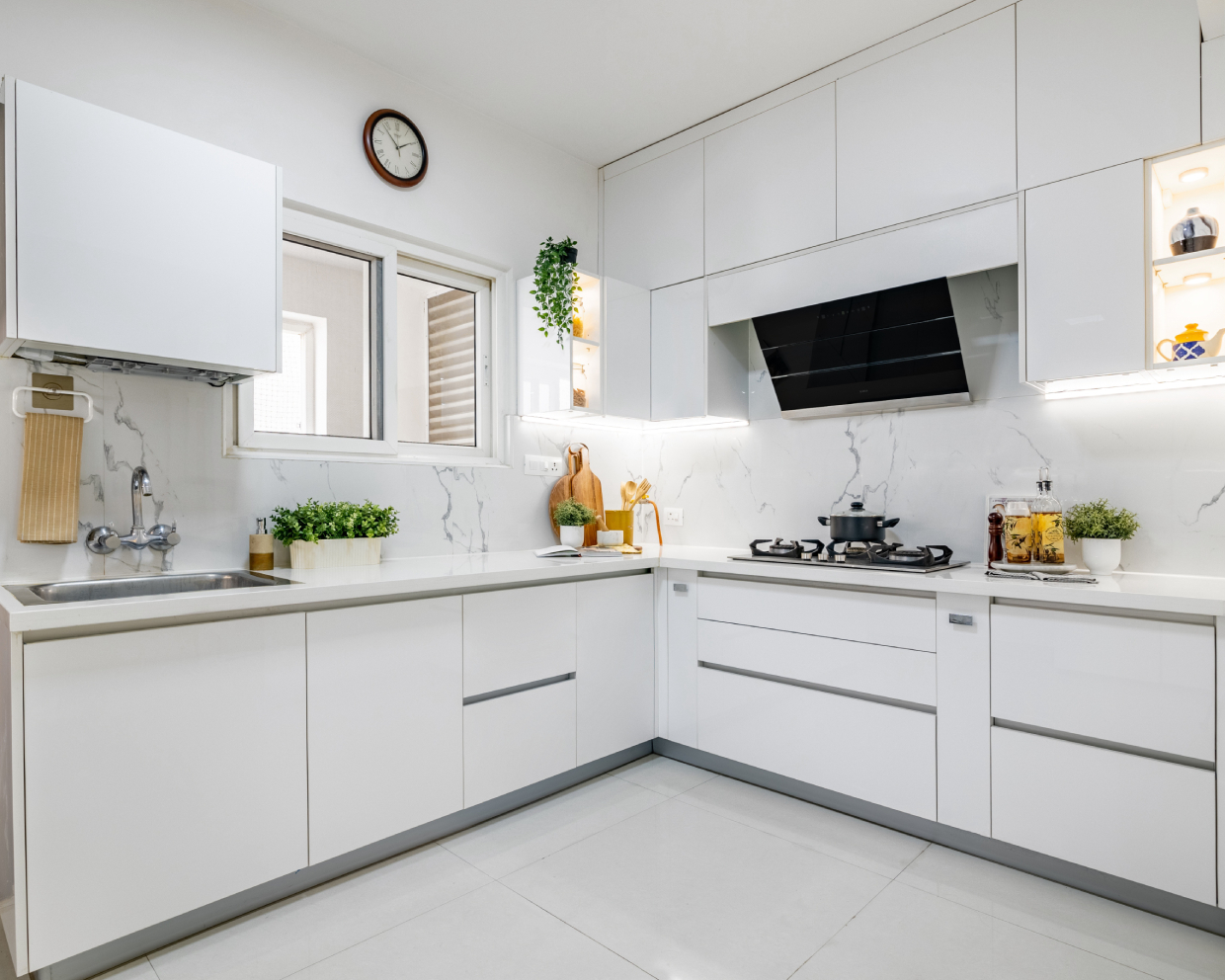 White Ceramic Wall Tiles Design For Kitchens | Livspace