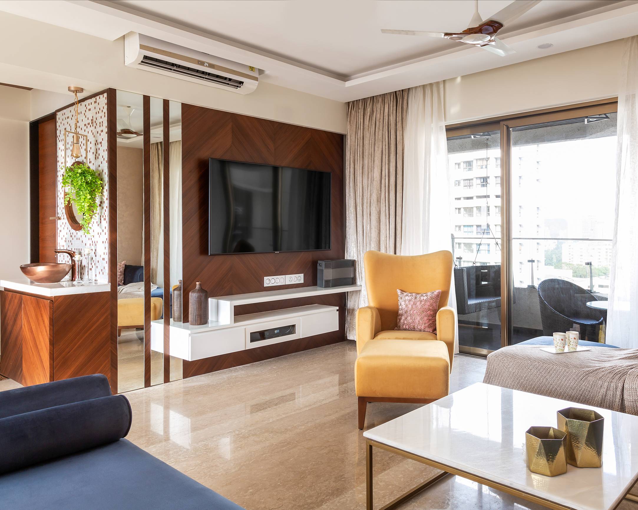 Sleek TV Unit With A Floating Ledge | Livspace