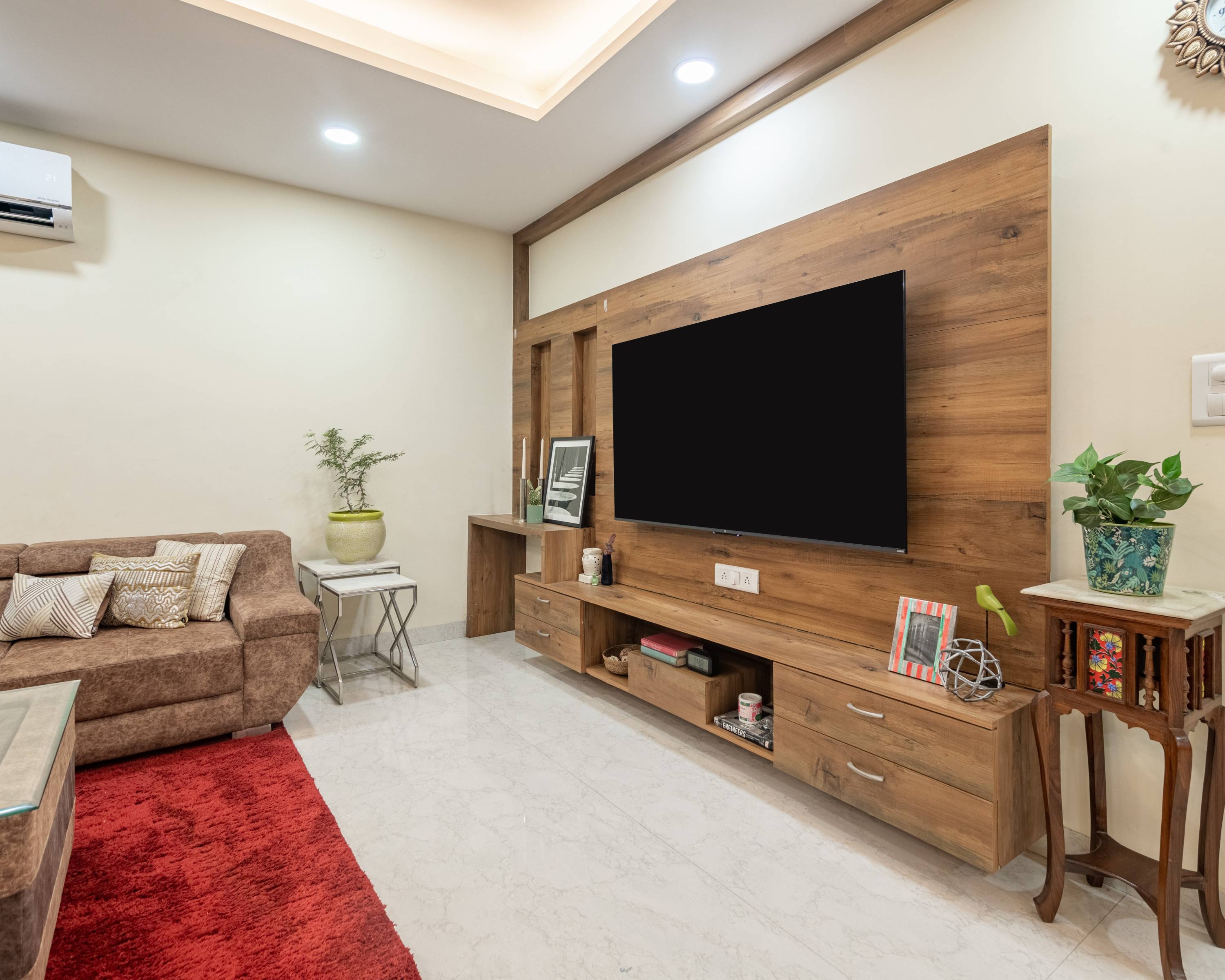Walnut Brown TV Unit With Open Storage | Livspace