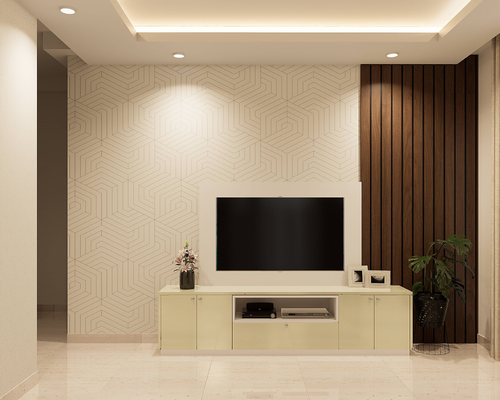 Contemporary Spacious TV Unit Wooden Panels | Livspace