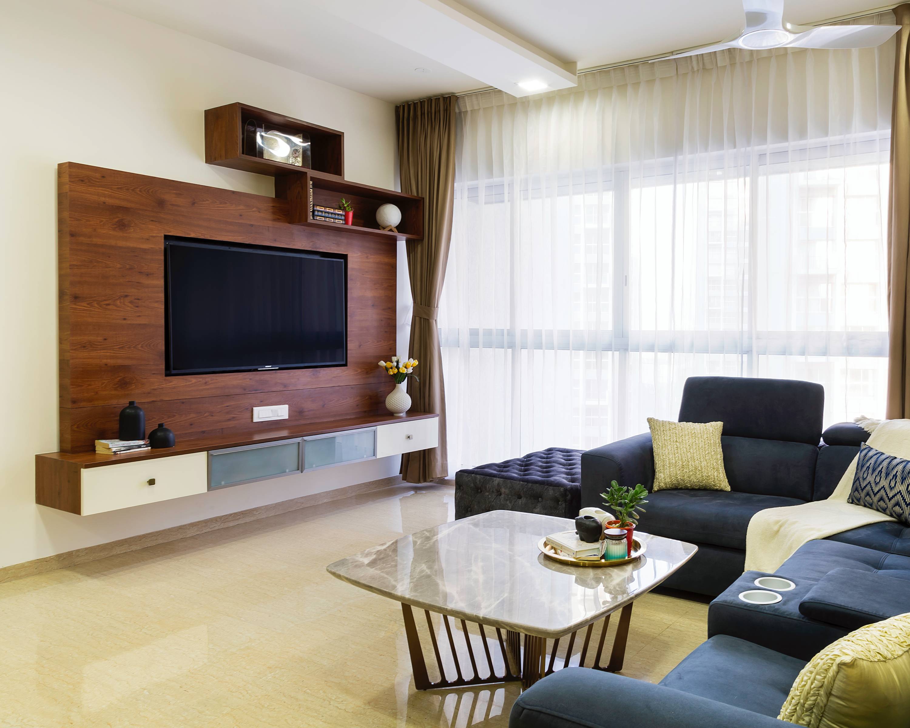 Walnut Brown TV Unit With A Laminate Finish | Livspace