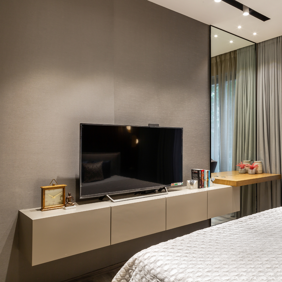 TV Unit Design With A Mirror | Livspace