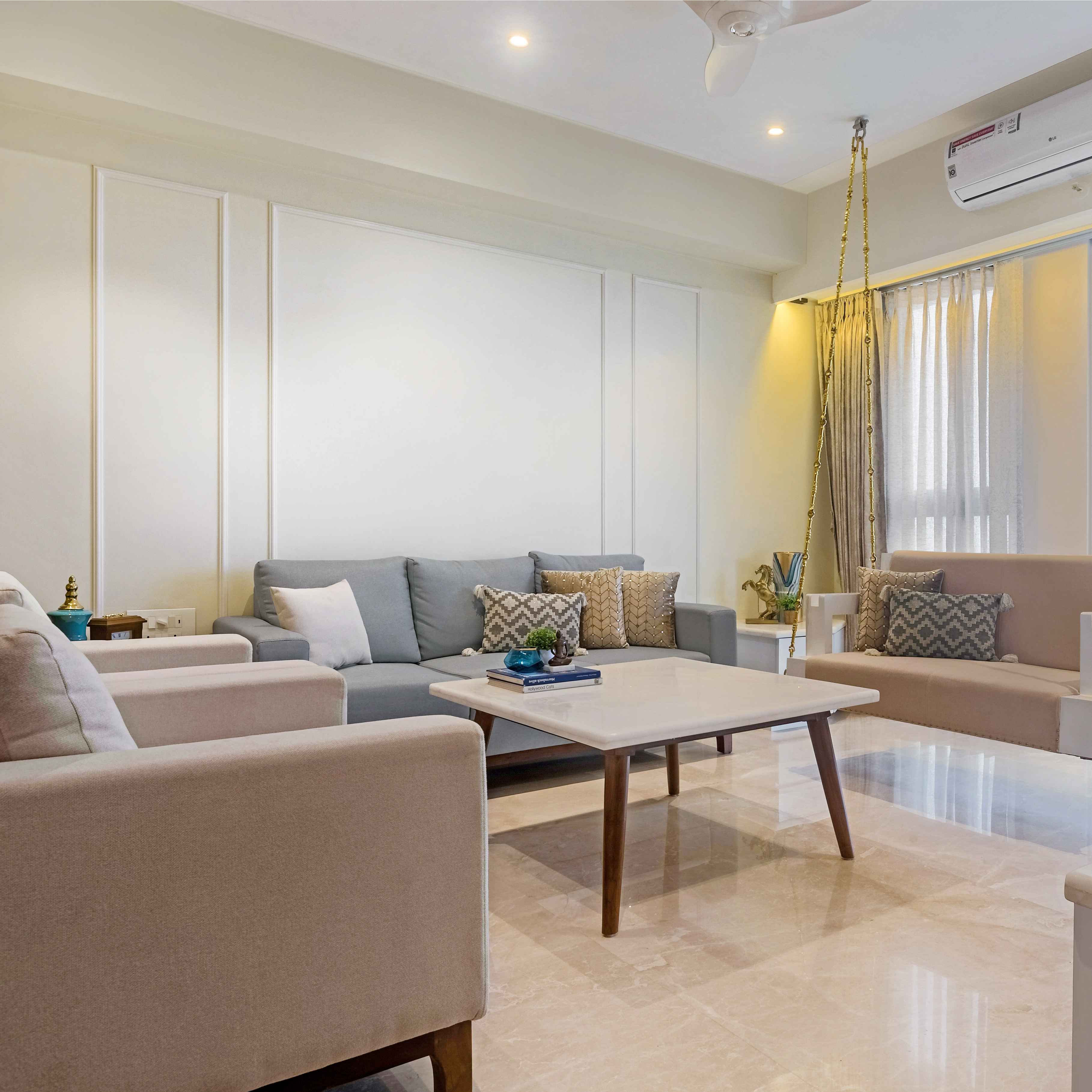 Living Room Wall Design With White Trims | Livspace