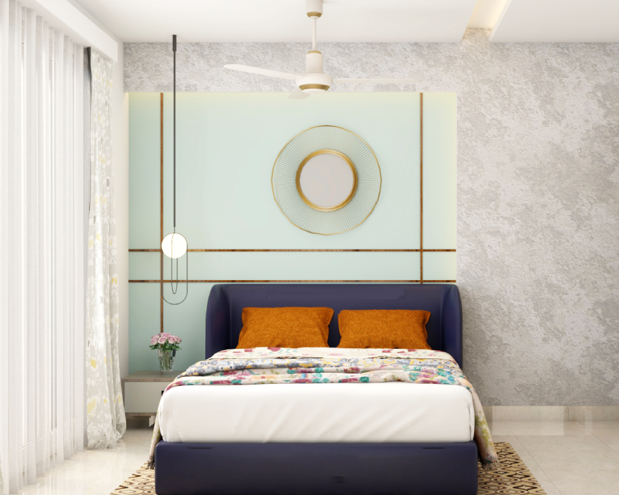 Soft Bedroom Colours With Gold Inlays | Livspace