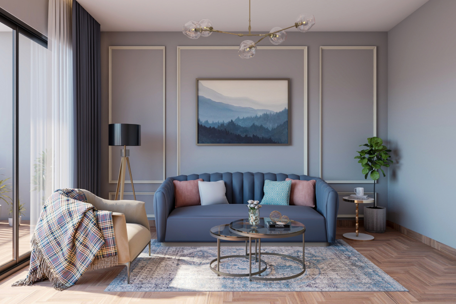 Grey Wall Paint Design With Beige Trims | Livspace