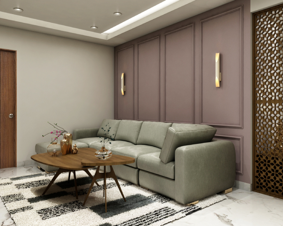 Dark Beige Wall Paint Design With Trims | Livspace