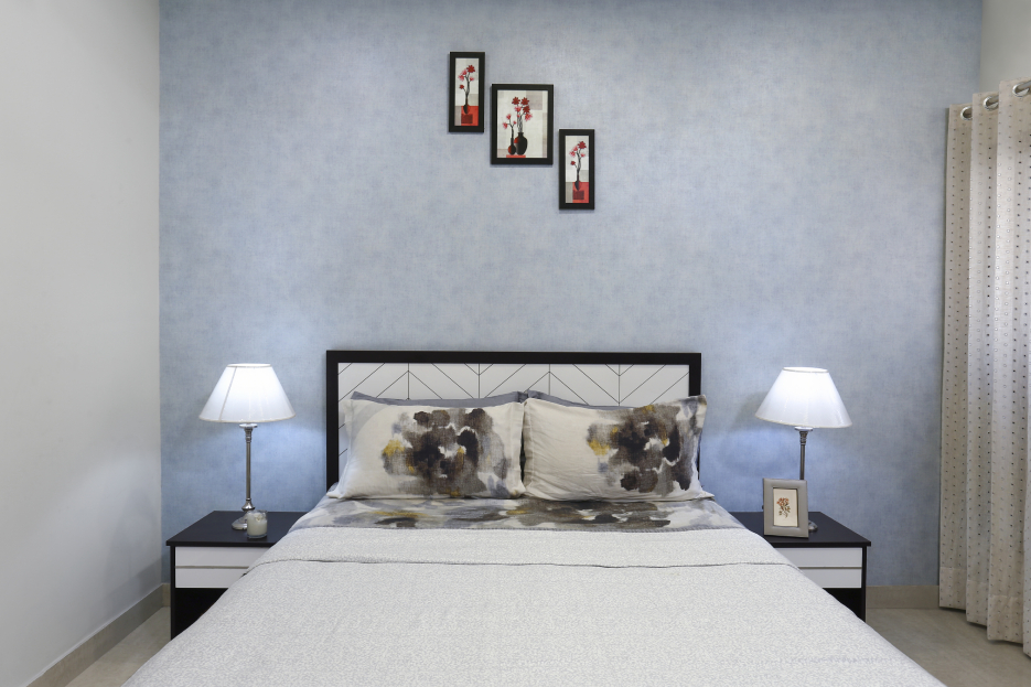 Blue Accent Wall Paint Design With A Textured Finish | Livspace