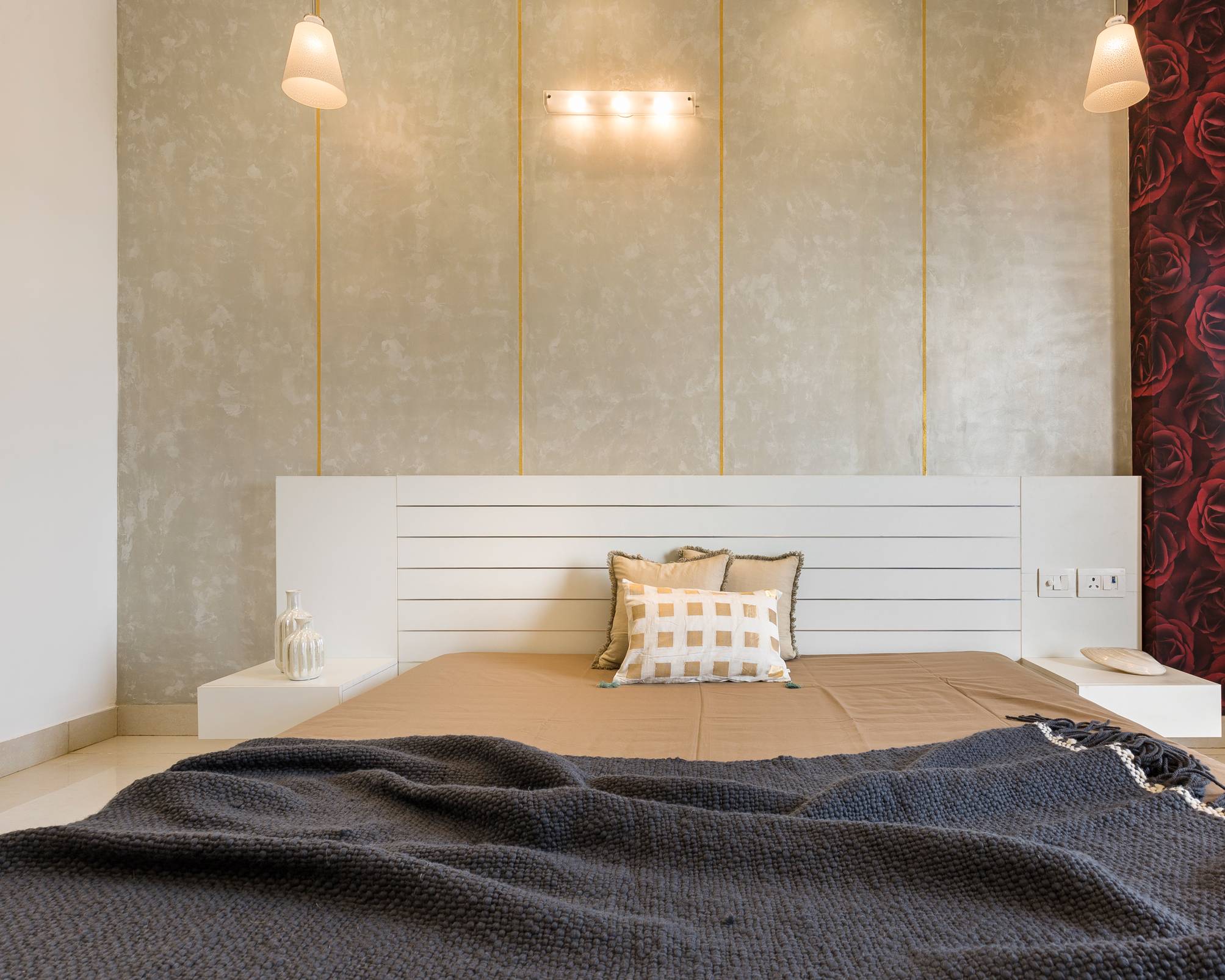 Light Grey Textured Wallpaper Design For Bedrooms | Livspace