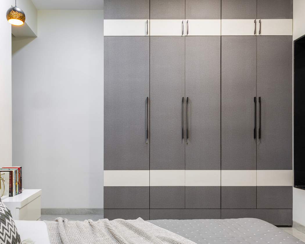 Contemporary Dove Grey And Champagne Wardrobe Design | Livspace