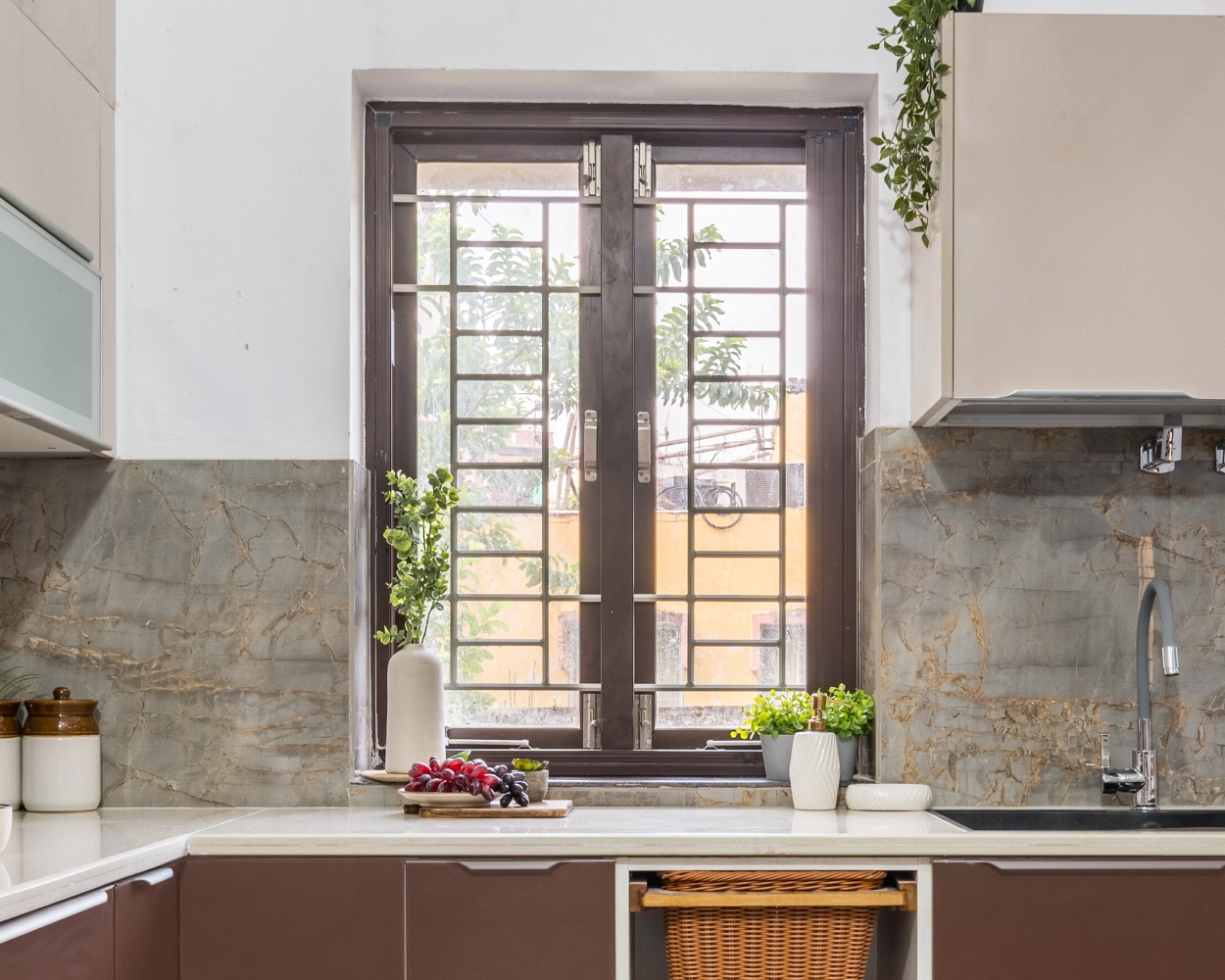 Dark Brown Window Design For Kitchens | Livspace