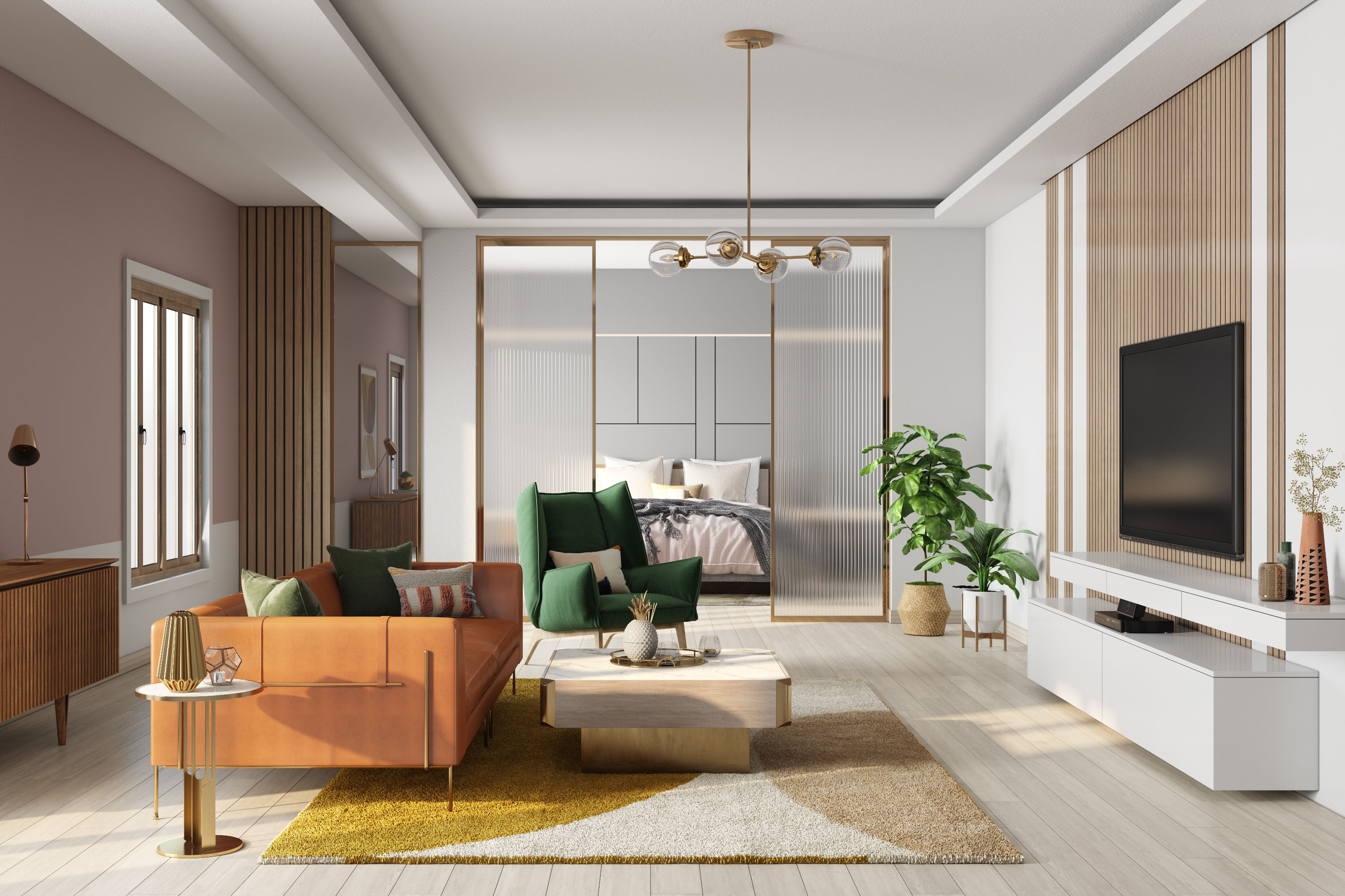 Rectangular Peripheral Hall New Ceiling Design With Chandelier | Livspace