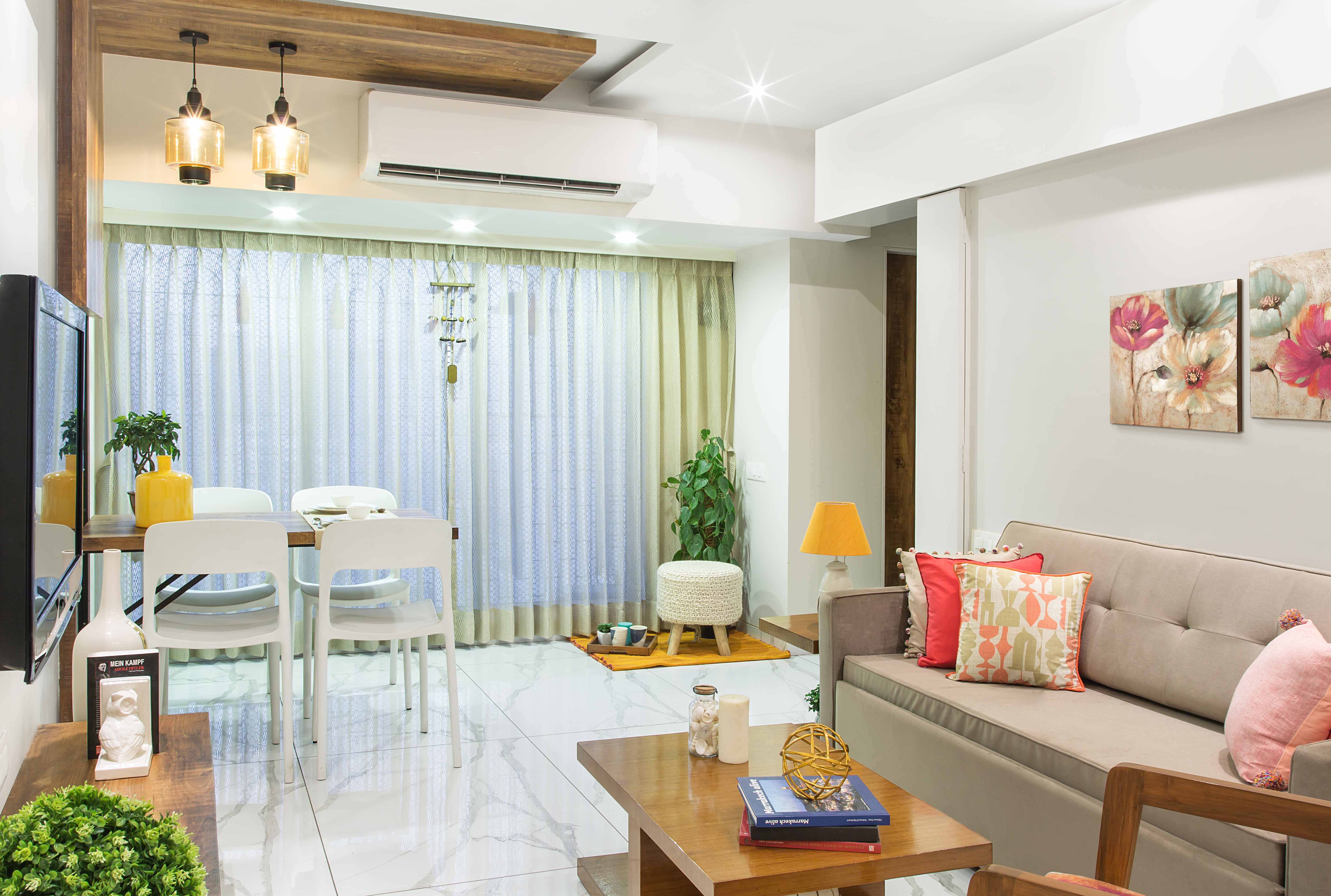 Mumbai 1-BHK Flat Design With Beige Living Room And Wooden Accents ...
