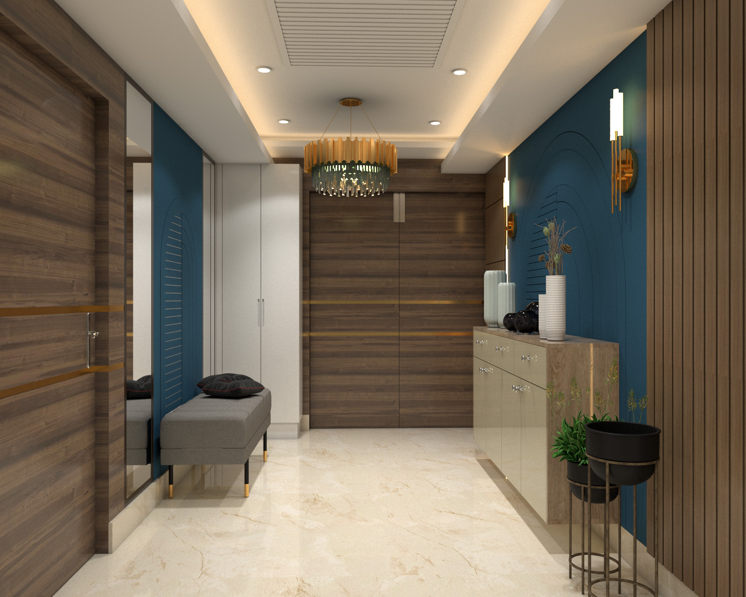 White Gypsum Parallel False Ceiling For Foyer | Livspace