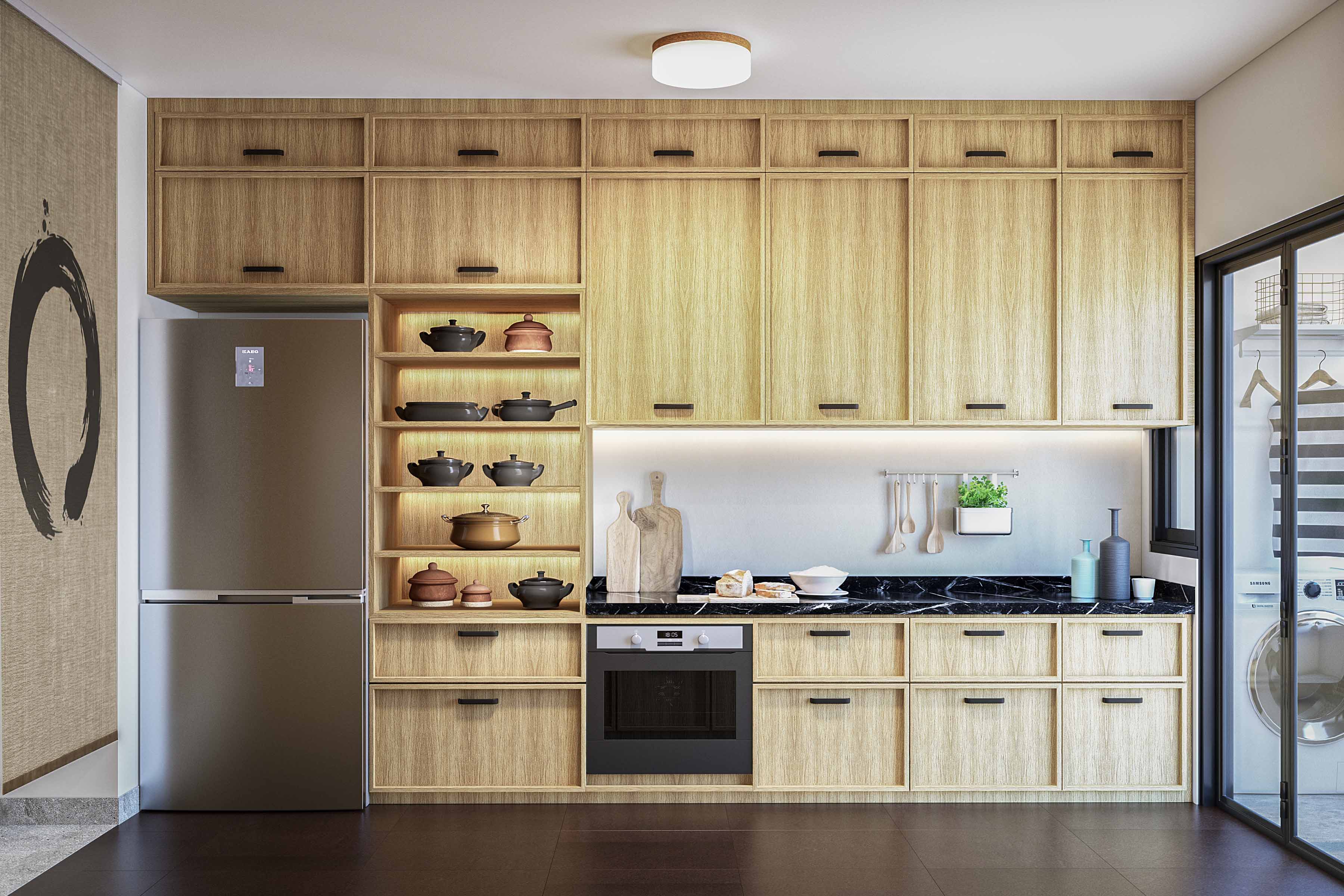 Open Wooden Modular Kitchen Design With Classic Aesthetics | Livspace