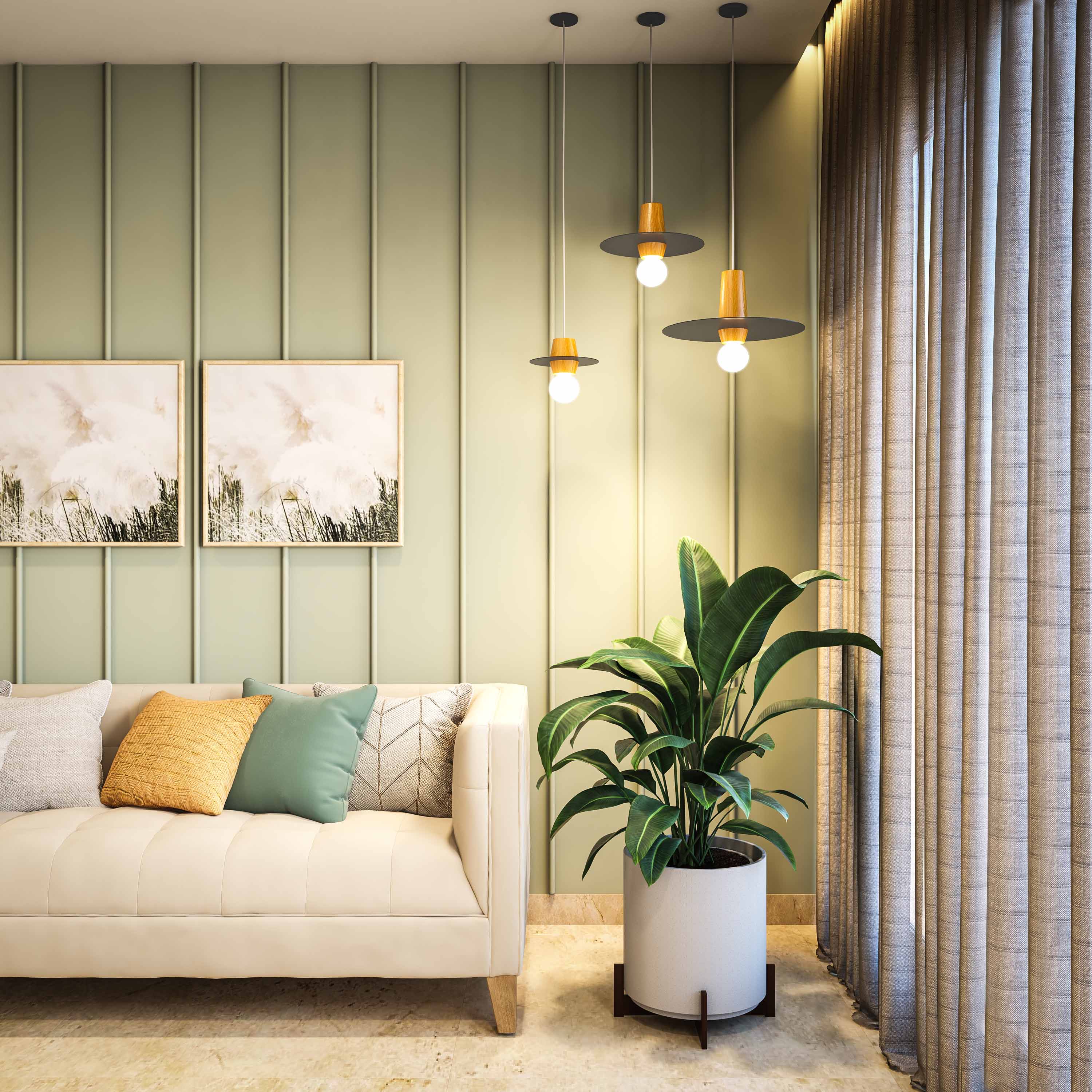Light Green 3D Wall Design With Panelling With Minimal Aesthetics ...